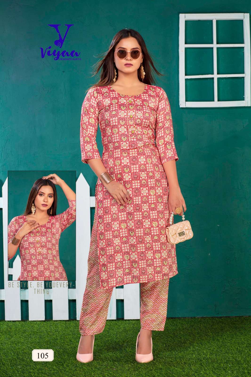 VITARA VOL-1 BY VIYAA 101 TO 106 SERIES RAYON KURTIS AND PANTS