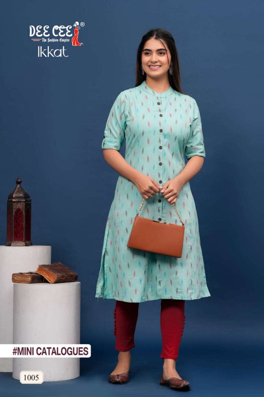 IKKAT BY DEE CEE 1001 TO 1006 SERIES DESIGNER FANCY COTTON PRINT KURTIS